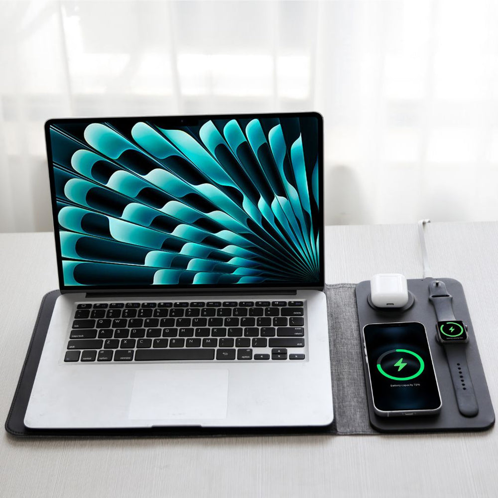 5-in-1 Laptop Sleeve with Wireless Charging for iPhone, Watch & AirPods